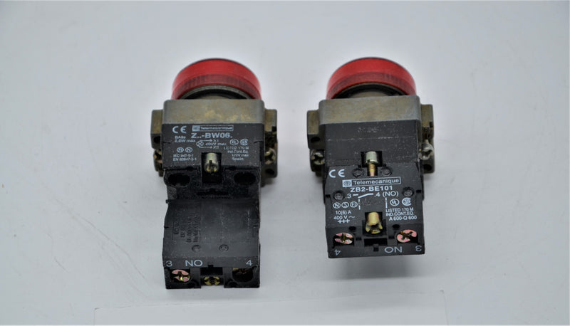 LOT OF 2 - Z BW06 RED with ZB2-BE101 - SCHNEIDER ELECTRIC TELEMECANIQU ...